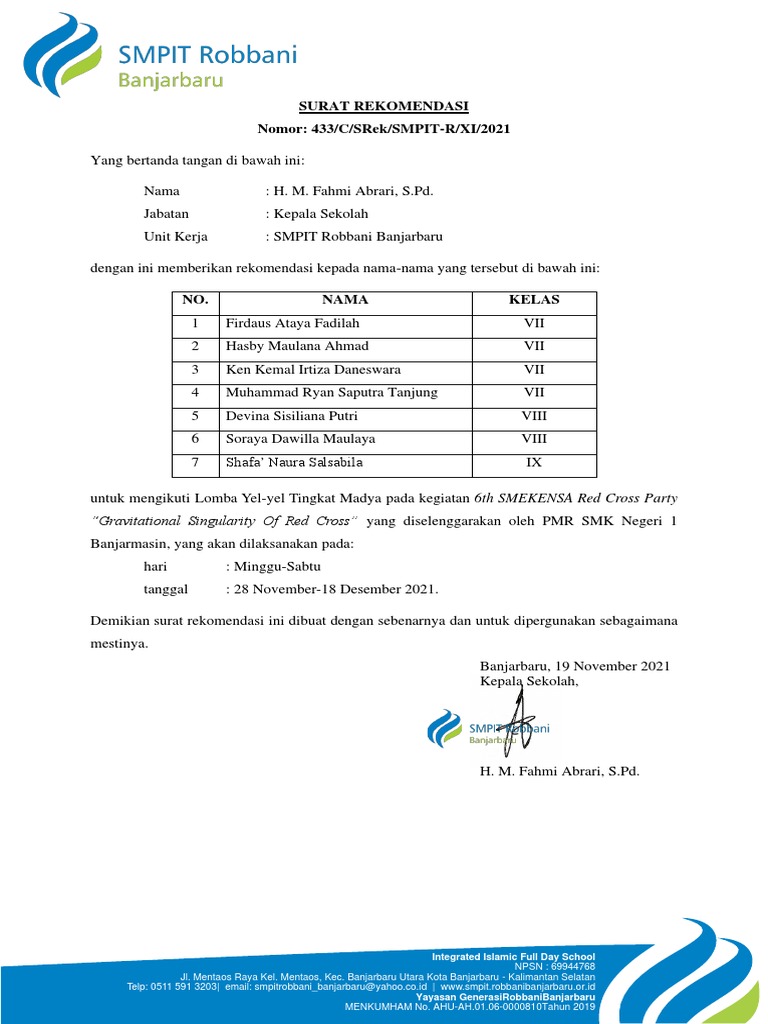 Rekomendasi Lomba Yel-yel SMPIT Robbani | PDF