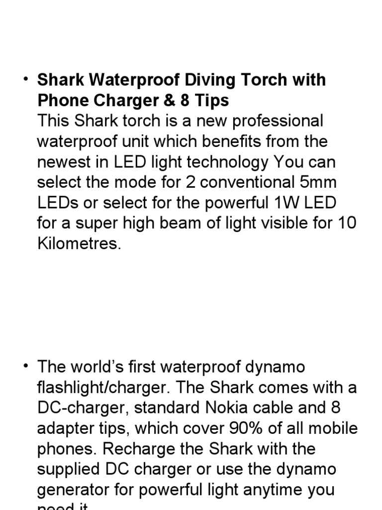 Shark Waterproof Torch & Phone Charger | PDF | Technology & Engineering