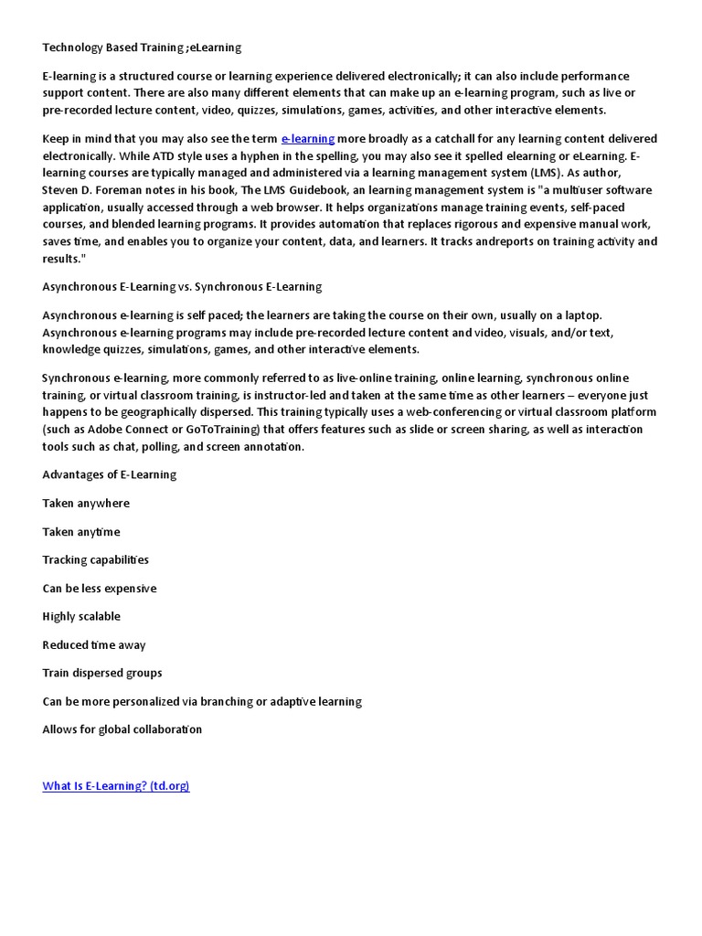 Technology Based Training Pdf