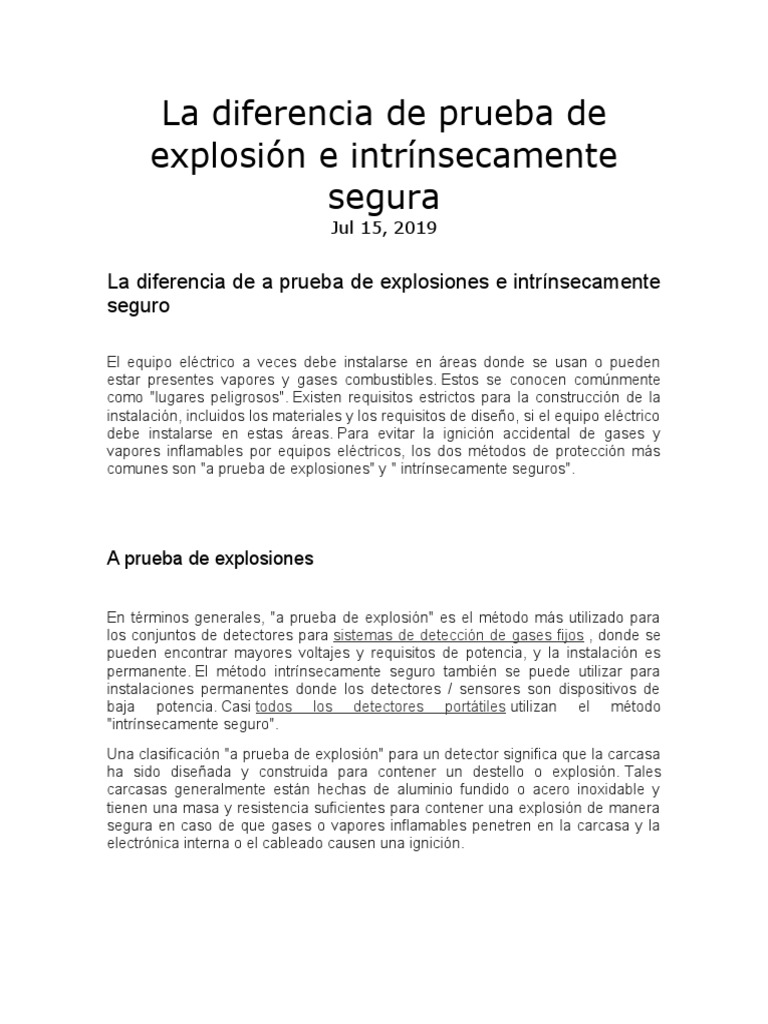 Diferencias entre equipos seguros y a prueba de explosión | PDF