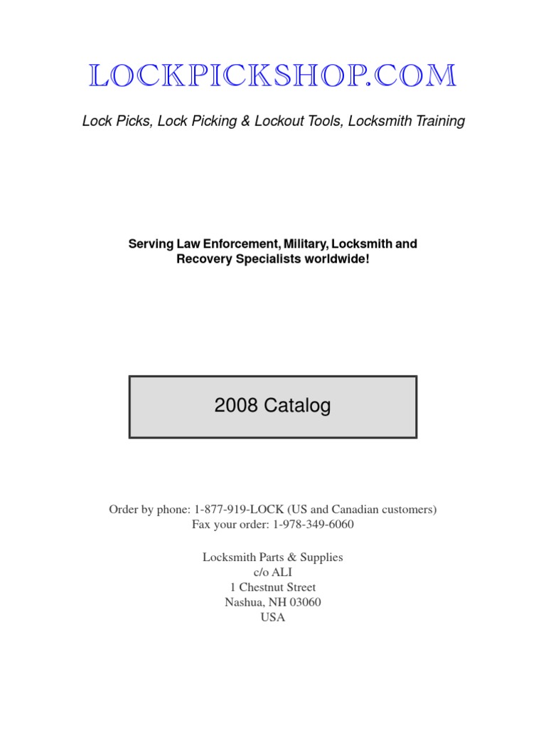 Lock Pick Shop Catalog | PDF | Lock (Security Device) | Handcuffs