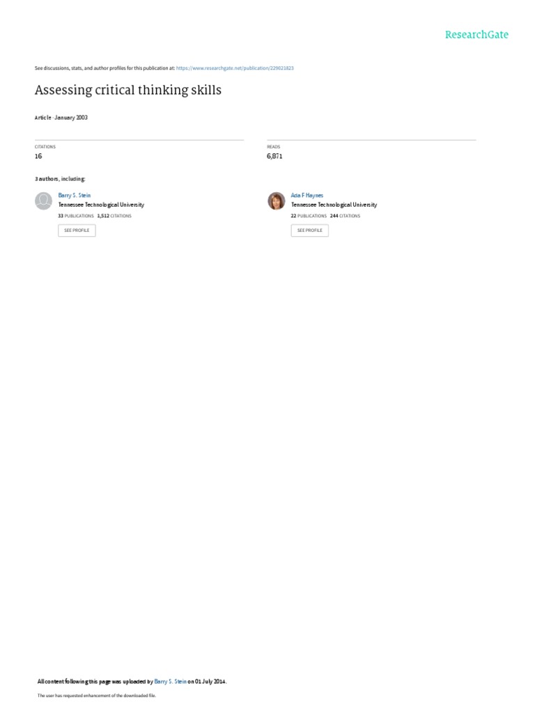 Assessing Critical Thinking Skills | PDF | Critical Thinking | Educational Assessment