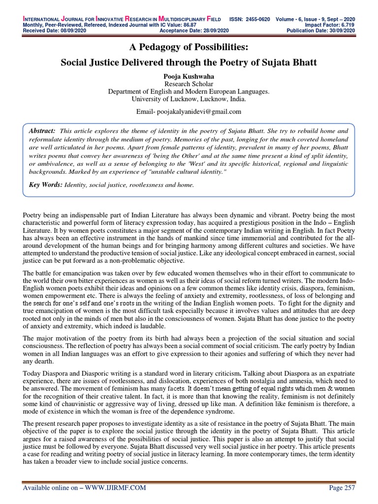 Sujata Bhatt Published Paper IJIRMF202009043 | PDF | Poetry | Gender ...