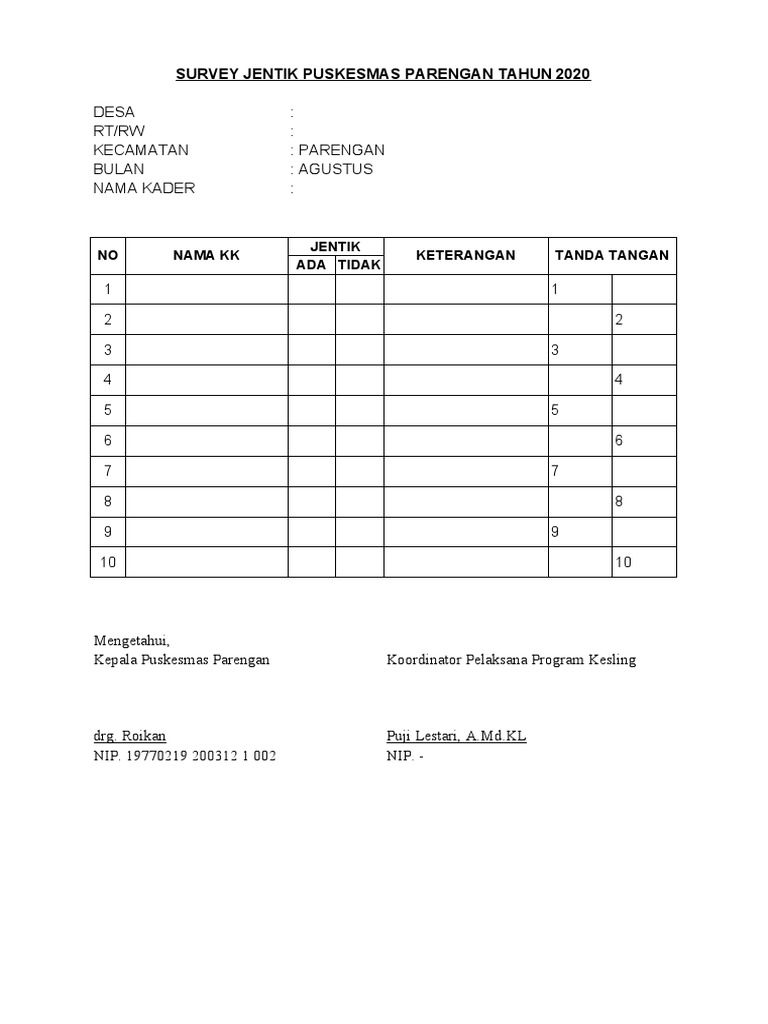 Form Survei Jentik | PDF