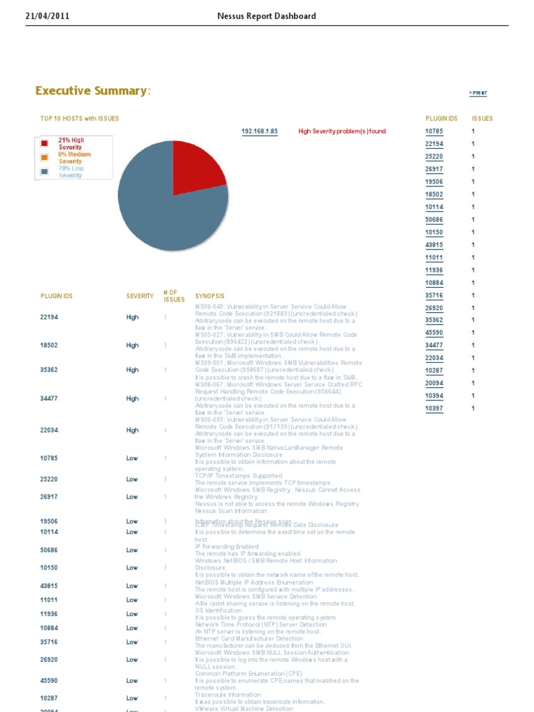 Nessus Report Dashboard | PDF | Internet Protocol Suite | Internet ...