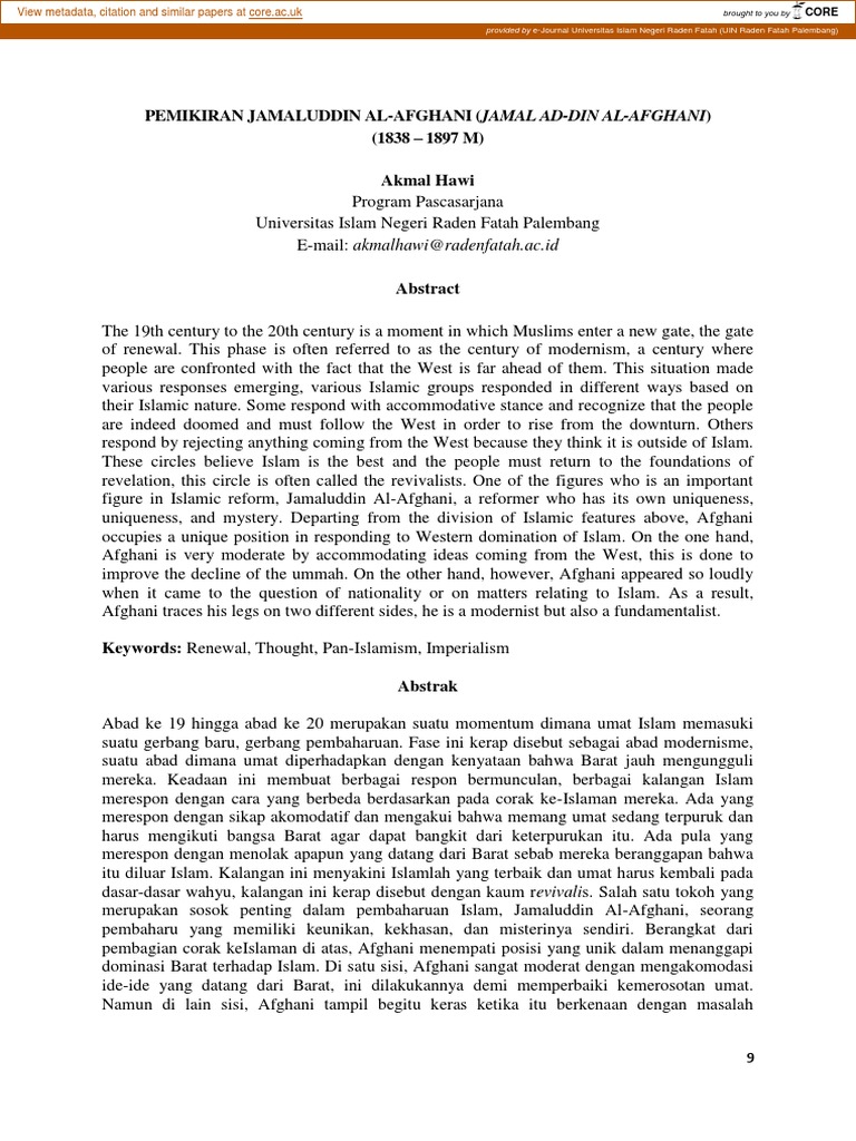 Pemikiran Jamaluddin Al-Afghani (Jamal Ad-Din Al-Afghani) (1838 - 1897 M) | Download Free PDF ...