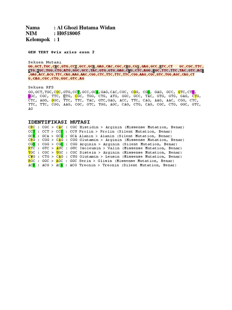 Identifikasi Mutasi - Al Ghozi Hutama Widan - Kelompok 1 | PDF