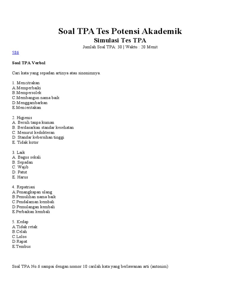 Simulasi Soal TPA | PDF