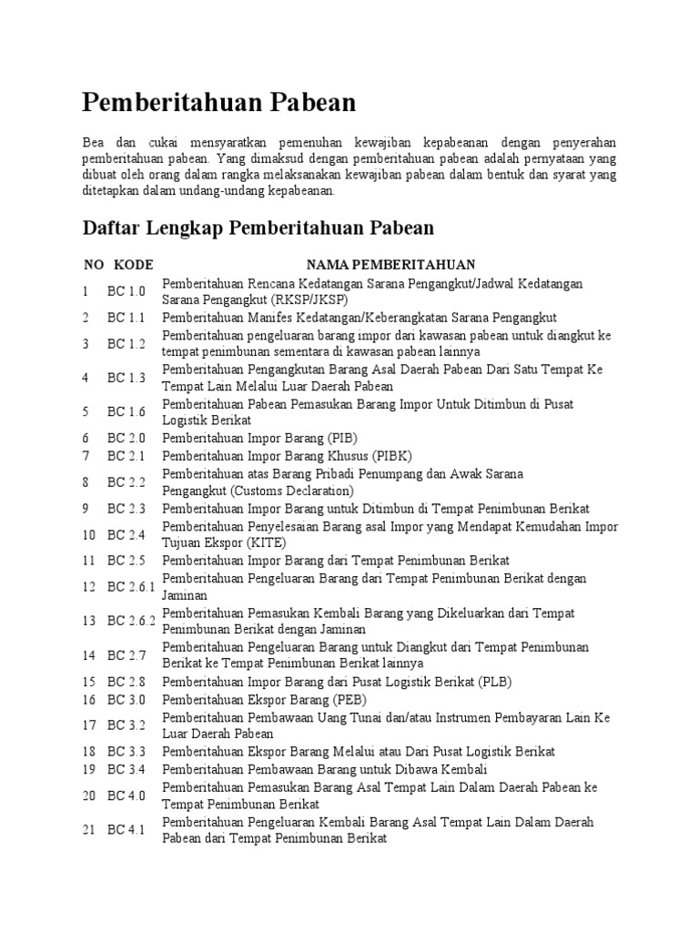Panduan Lengkap Pemberitahuan Pabean | PDF
