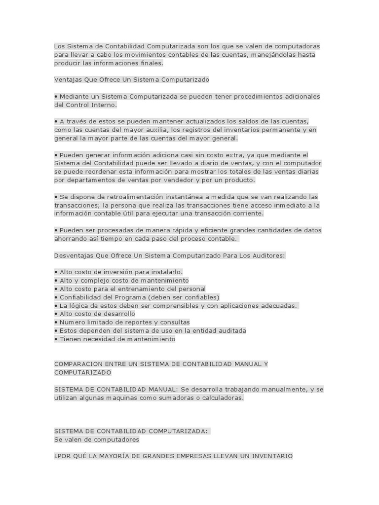Los Sistema de Contabilidad Computarizada Son Los Que Se Valen de ...