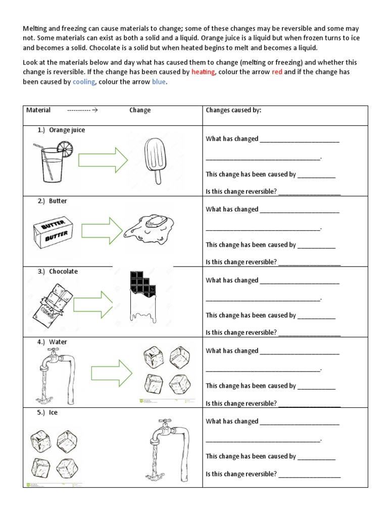 Melting and Freezing Worksheet for Kids | PDF | Freezing | Ice