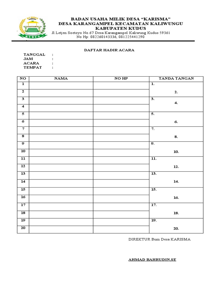 Daftar Hadir Acara Bumdes | PDF