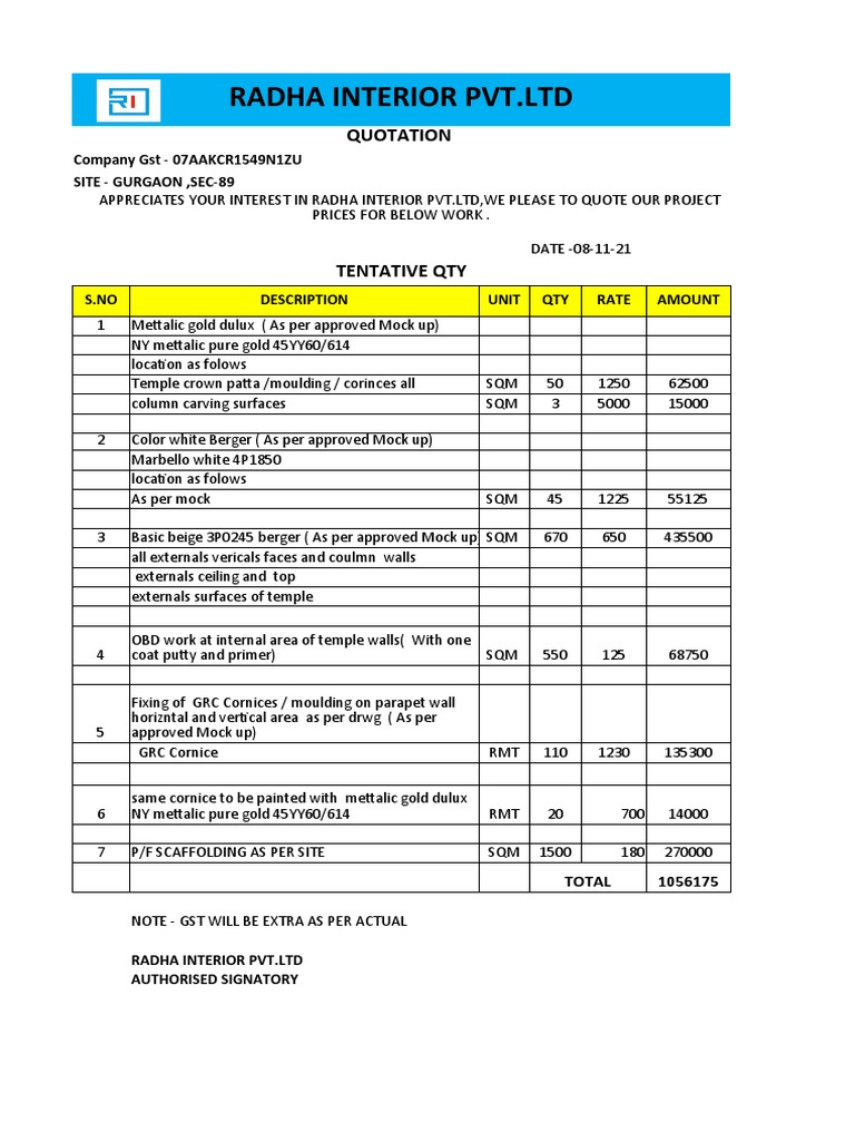 Temple Painting BOQ-08-11-21 | PDF
