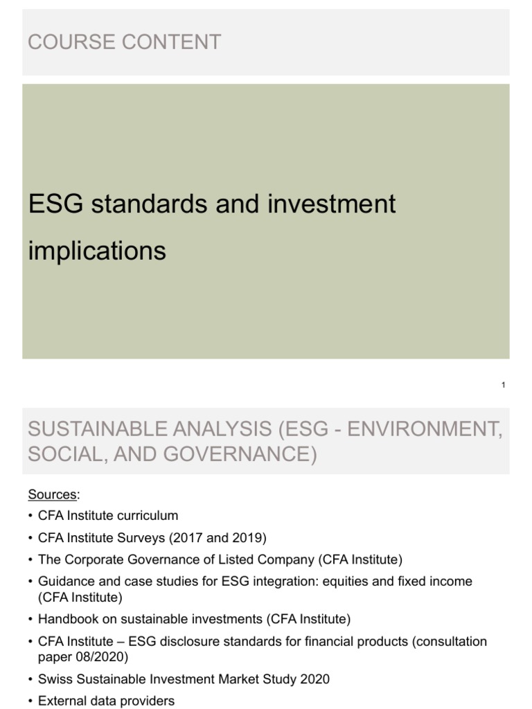 W5 - ESG Standards and Investment Implications - SUSTAINABLE ANALYSIS ...
