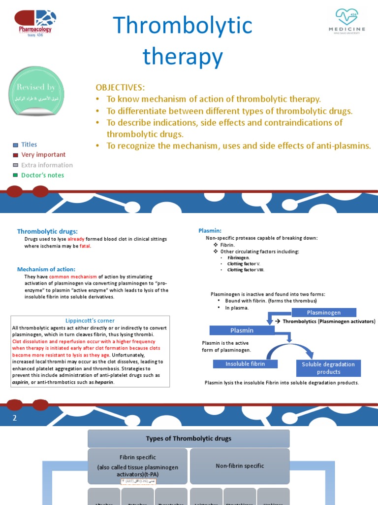 Mechanism and Types of Thrombolytic Therapy | PDF | Thrombus | Coagulation