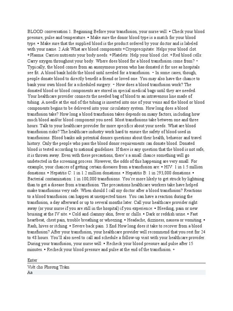 BLOOD Conversation | PDF | Blood Donation | Blood