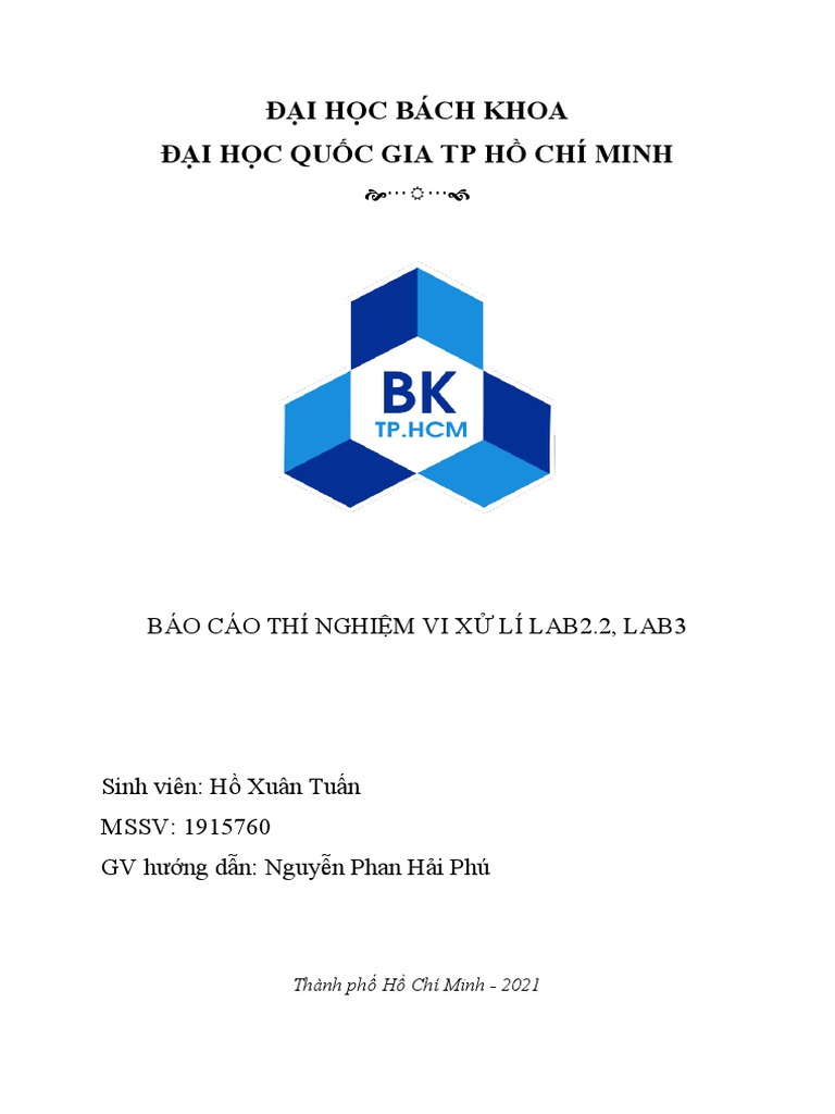 báo cáo thí nghiệm vi xử lí lab2.2 và lab3 - Hồ Xuân Tuấn - 1915760 | PDF