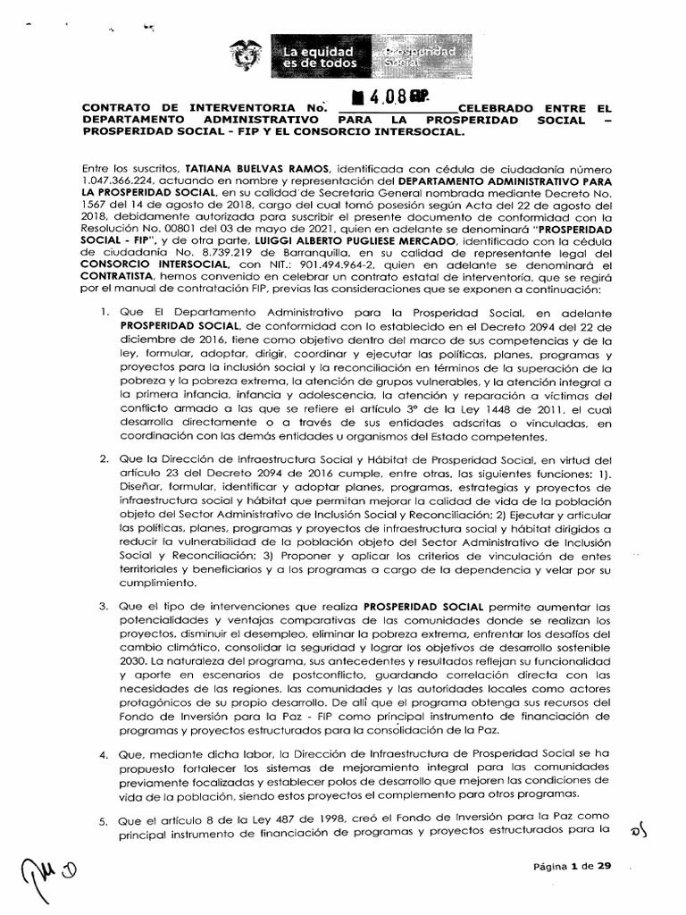 Cto Interventoria 408 Fip de 2021 Intersocial | PDF | Logística ...