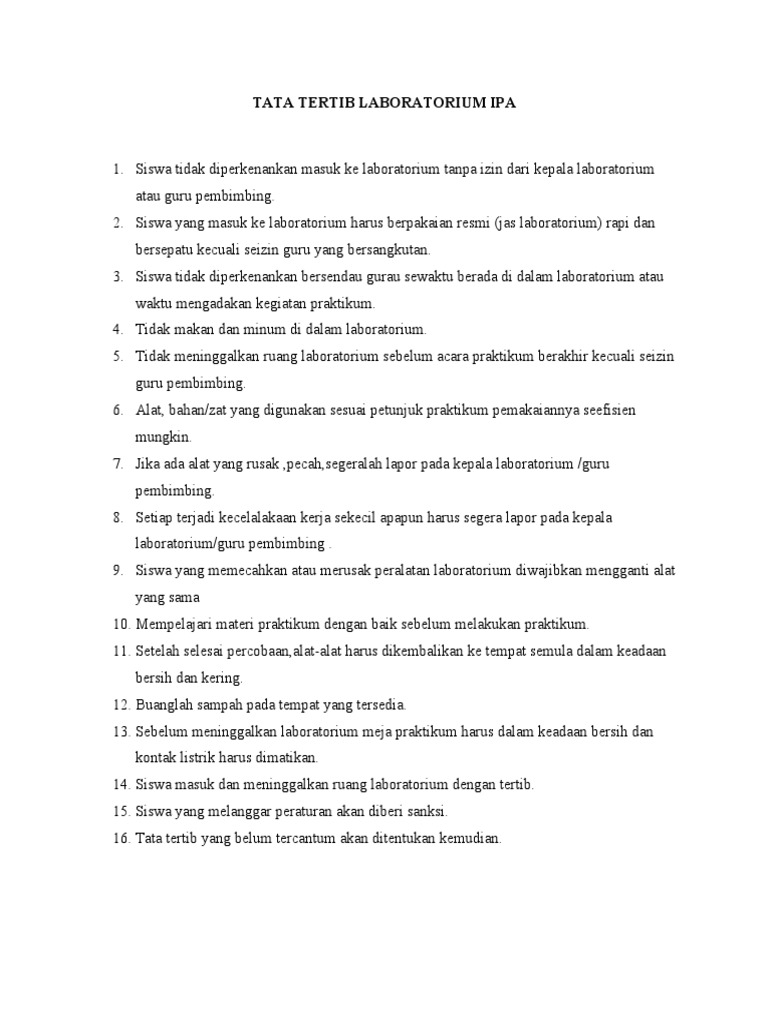 Tata Tertib - Laboratorium - Ipa - Manurus | PDF