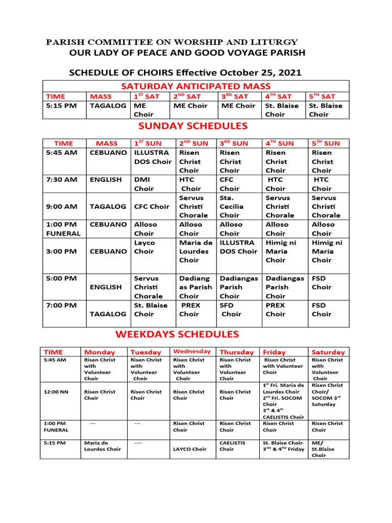 Olpgv Choir Schedule - Covid-2021 | Download Free PDF | Religious ...