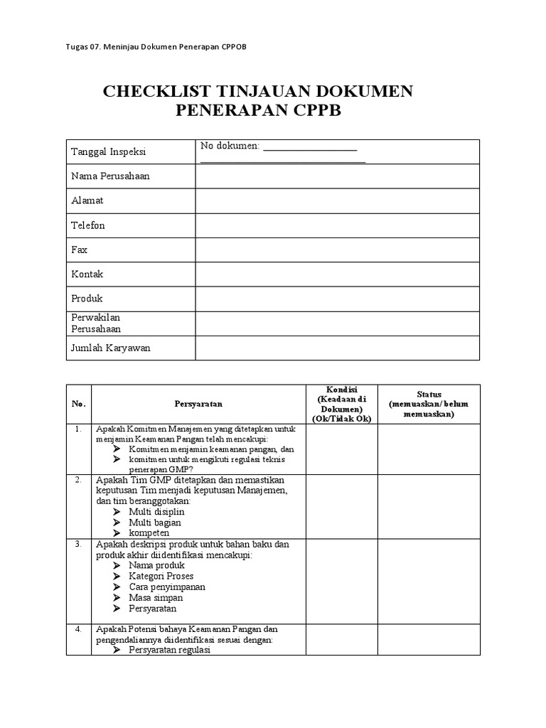 Meninjau Dokumen Penerapan CPPB | PDF