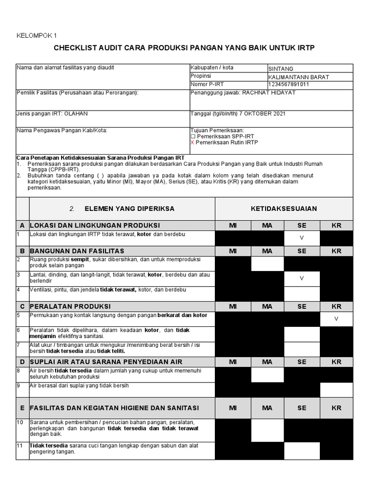 Tugas 08. Simulasi Audit CPPB IRT | PDF