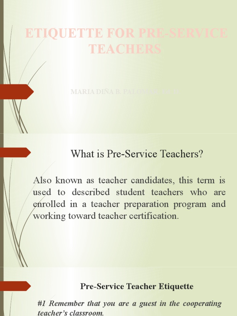 Etiquette For Pre Service Teachers | PDF | Teachers | Mentorship