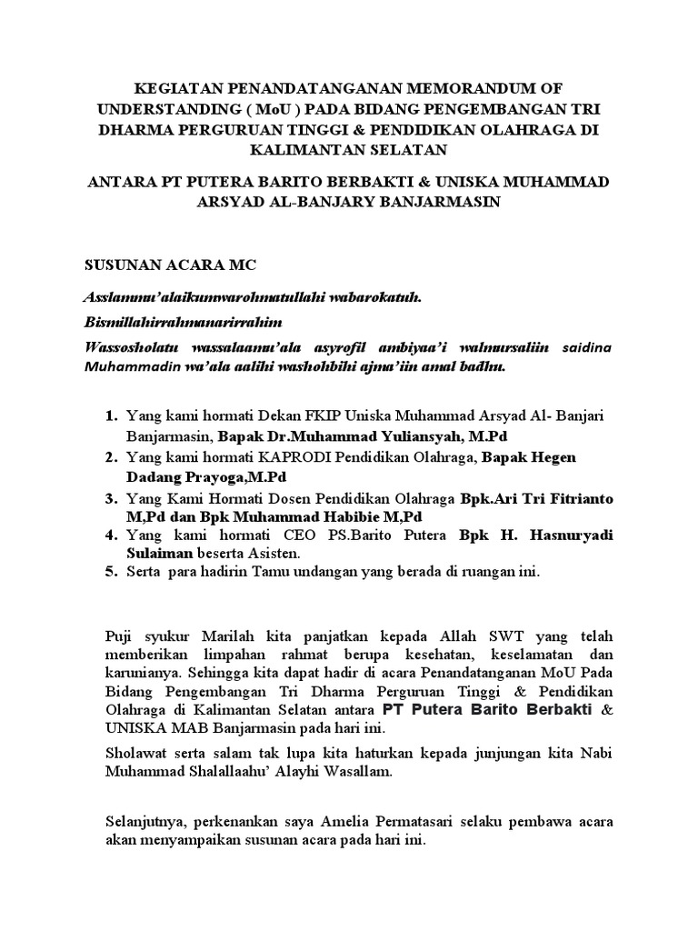 MC Kegiatan Penandatanganan Memorandum of Understanding | PDF