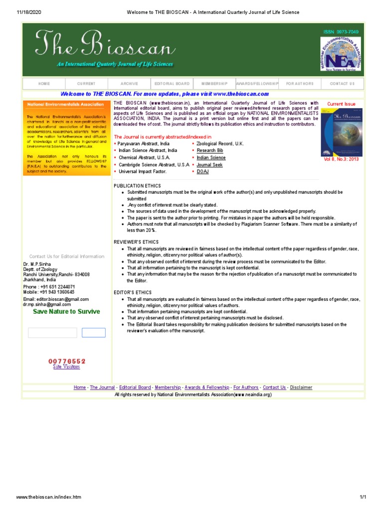 Welcome To The BIOSCAN - A International Quarterly Journal of Life ...