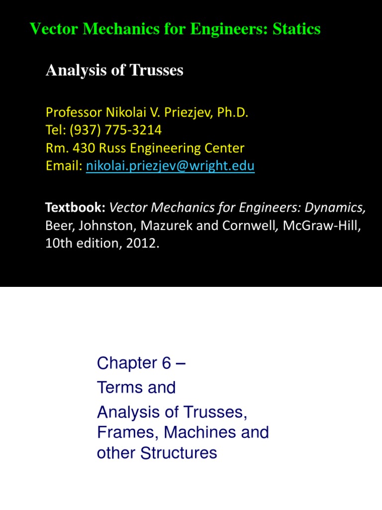 Analysis of Trusses: Vector Mechanics For Engineers: Statics | PDF ...