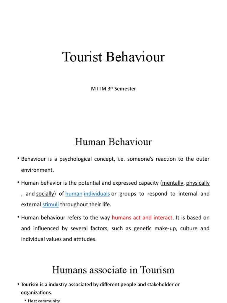 Tourist Behaviour Unit I & II | PDF | Tourism | Perception