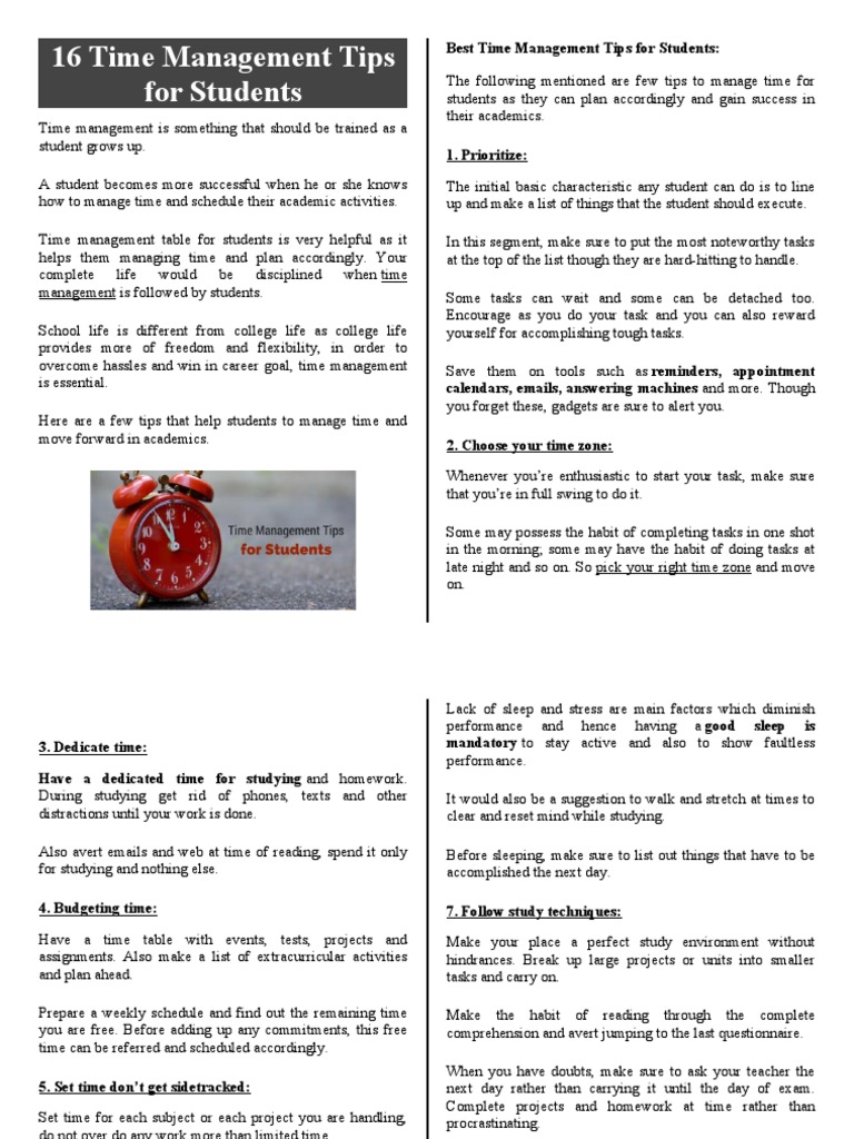 Effective Time Management Tips for Students | PDF | Professional Skills ...