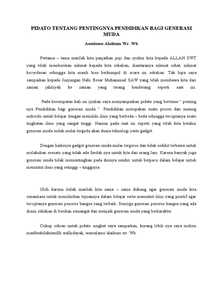 Pidato Tentang Pentingnya Pendidikan Bagi Generasi Muda | PDF