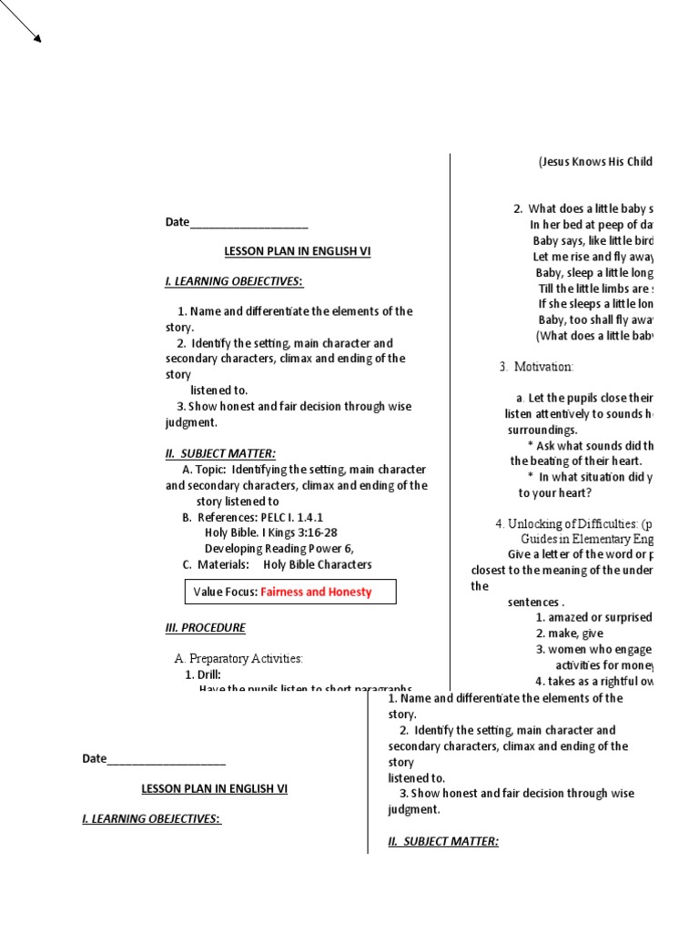 Lesson Plans in English Six Second Grading | PDF | Jesus | Lesson Plan