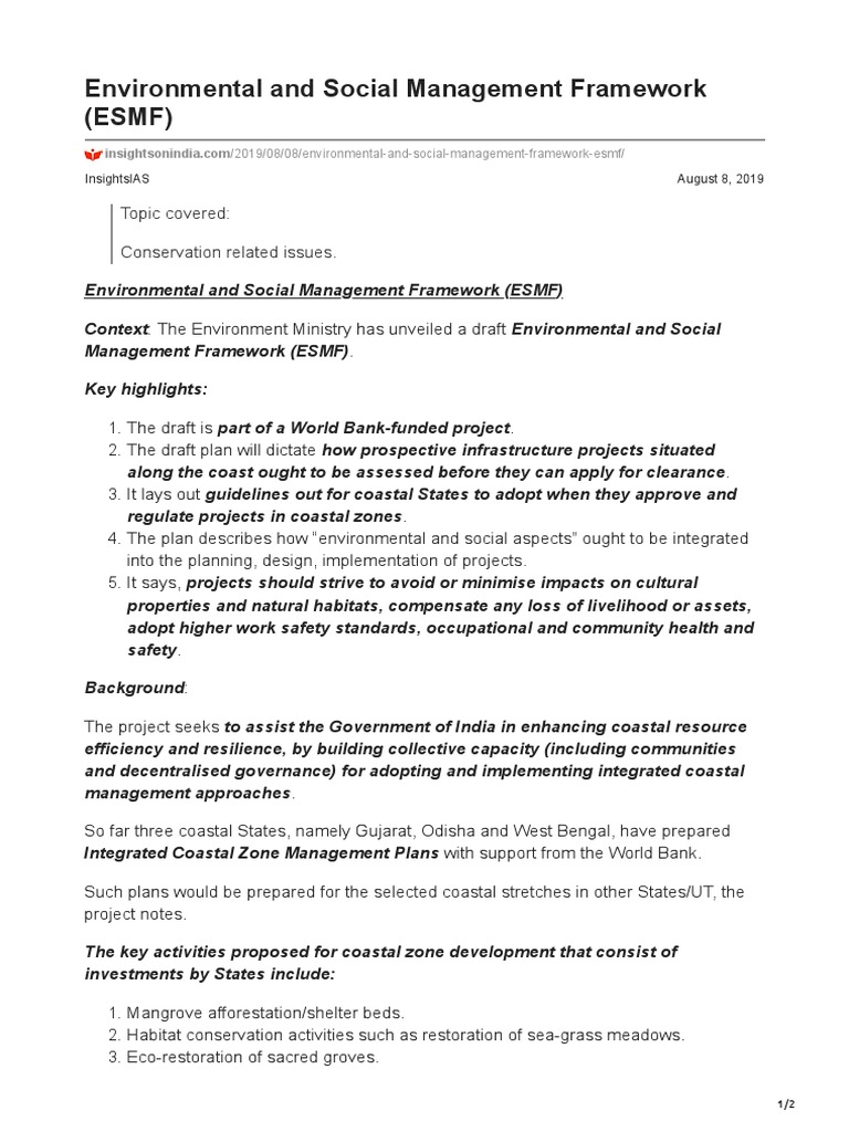 Environmental and Social Management Framework | PDF | Climate ...