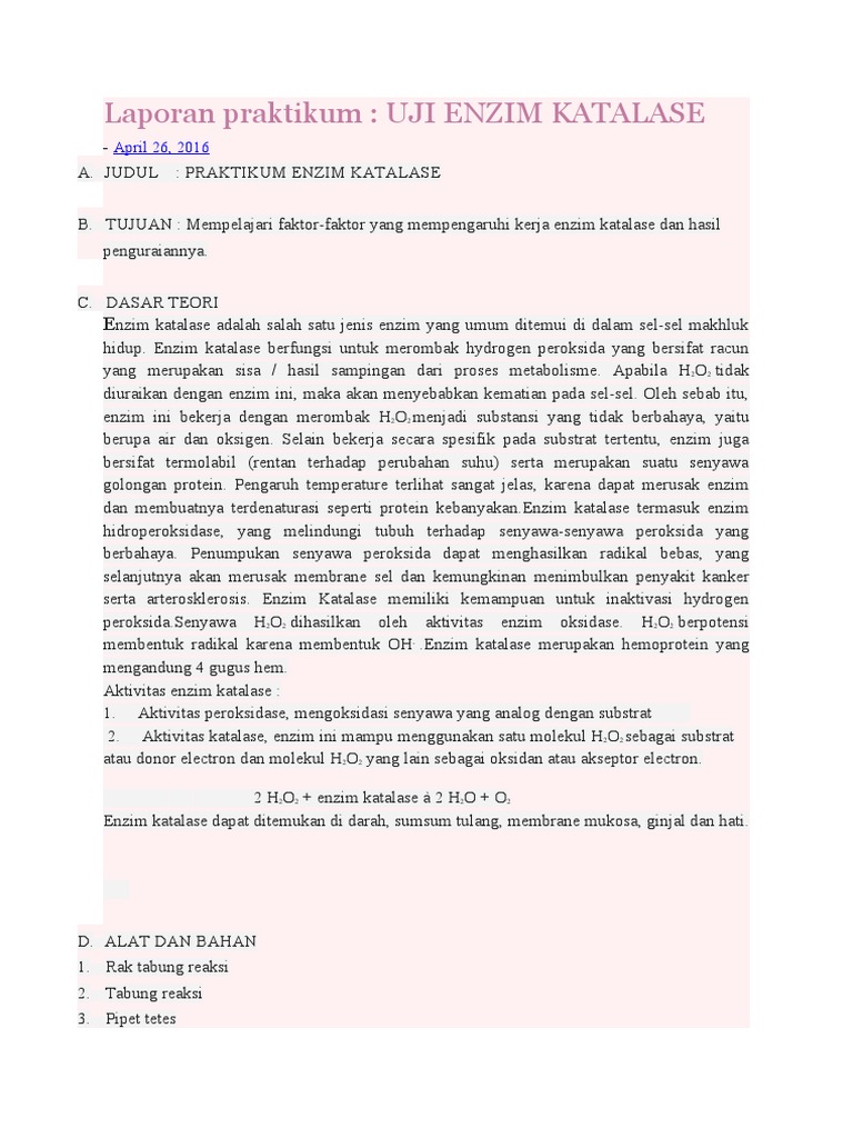 Bahan Laporan Uji Enzim | PDF