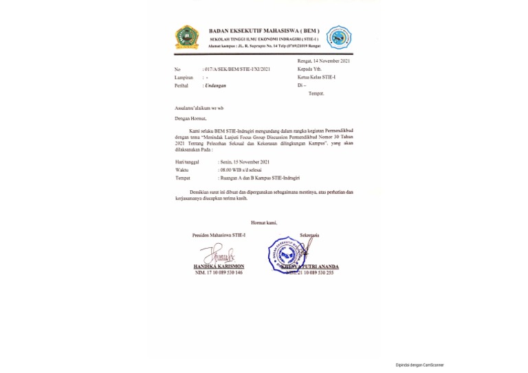 Surat Undangan Diskusi Permendikbud No 30 Tahun 2021 | PDF