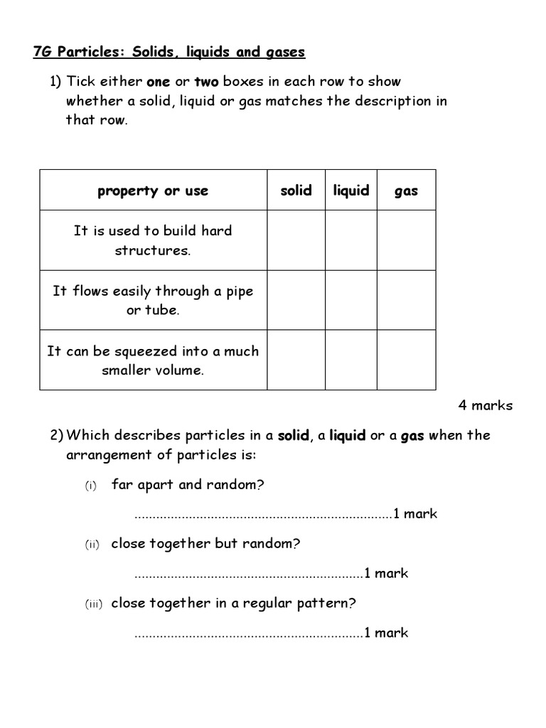 7G Particles: Solids, Liquids and Gases | PDF | Gases | Liquids