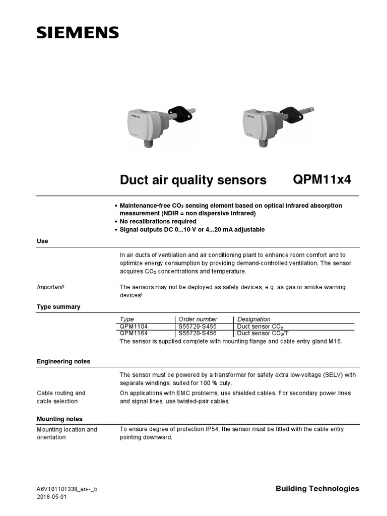 A6V11527568 - Duct Air Quality Sensors QPM11x4 - en | PDF | Power ...
