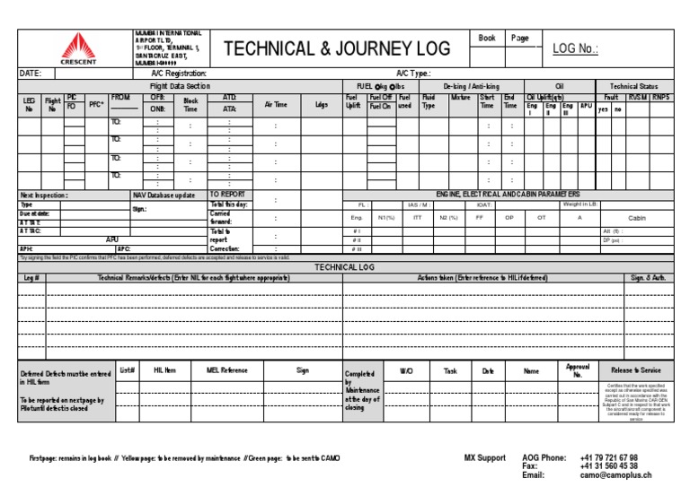 Technical & Journey Log Crescent | Download Free PDF | Aerospace | Aircraft