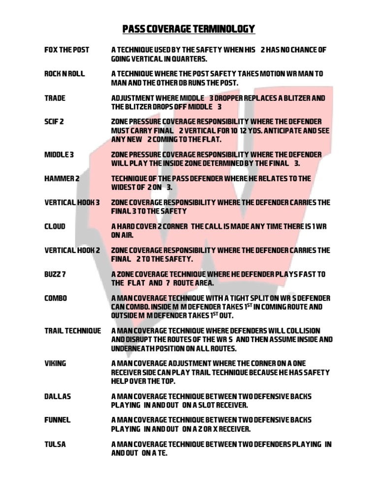 Pass Coverage Terminology | PDF | Gridiron Football | Sport Variants