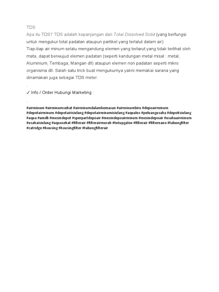 Apa Itu Tds Dan Arti Tds | PDF