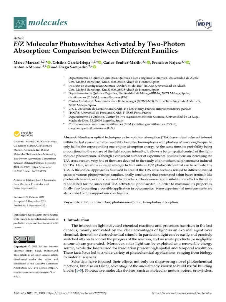 Molecules: E/Z Molecular Photoswitches Activated by Two-Photon Absorption: Comparison Between ...