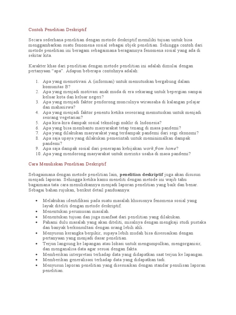 Contoh Penelitian Deskriptif | PDF