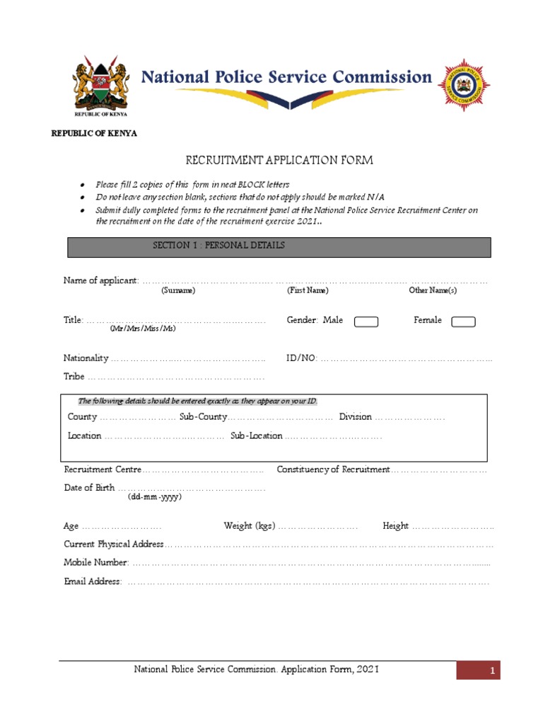 Recruitment Application Form - 2021 | PDF | Government | Justice