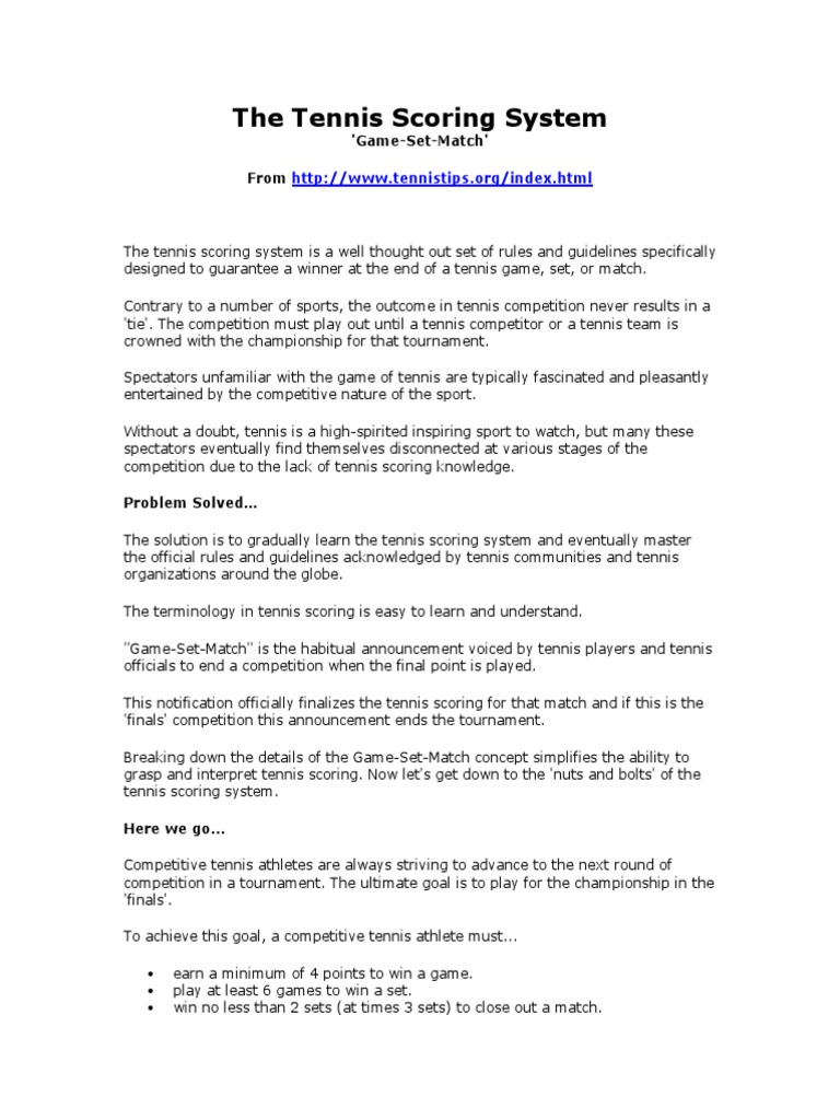 The Tennis Scoring System PDF | PDF | Athletic Sports | Ball Games