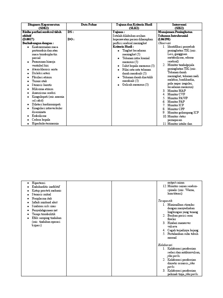 Sdki Risiko Perfusi Serebral Tidak Efektif | PDF