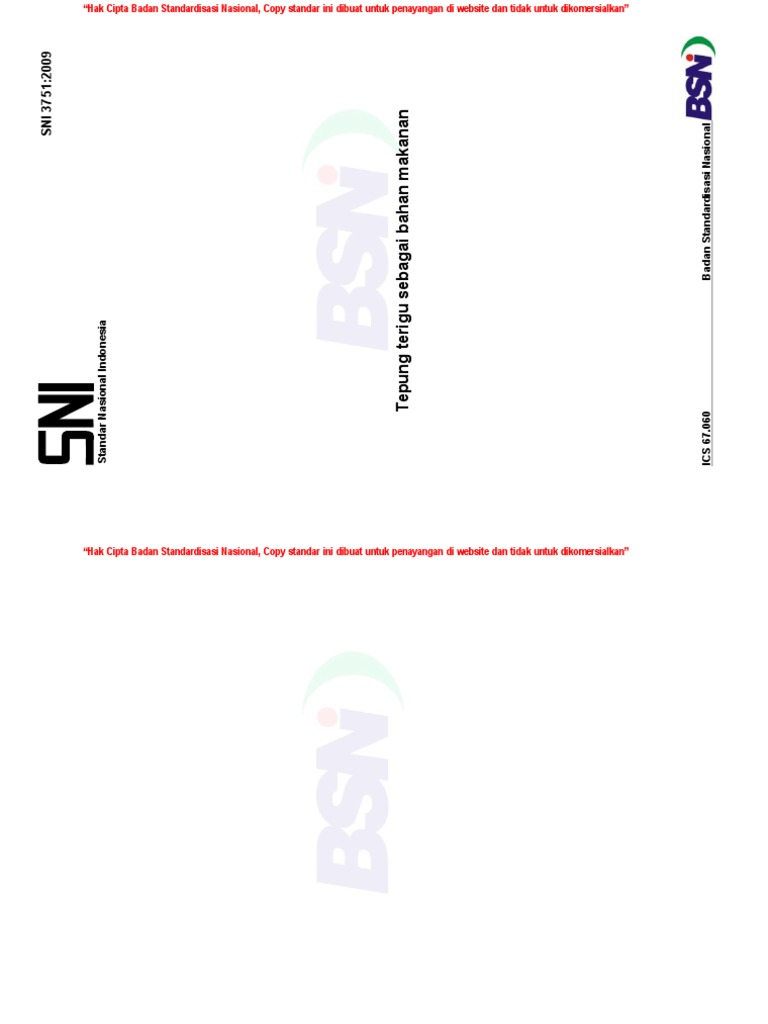 Standar SNI Tepung Terigu 3751:2018 | PDF
