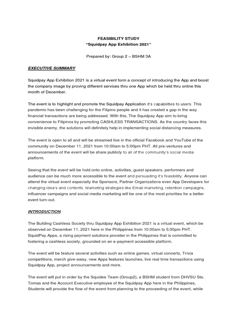 MICE FEASIBILITY-STUDY - Squidpay App Exhibition 2021 | PDF | Mobile ...