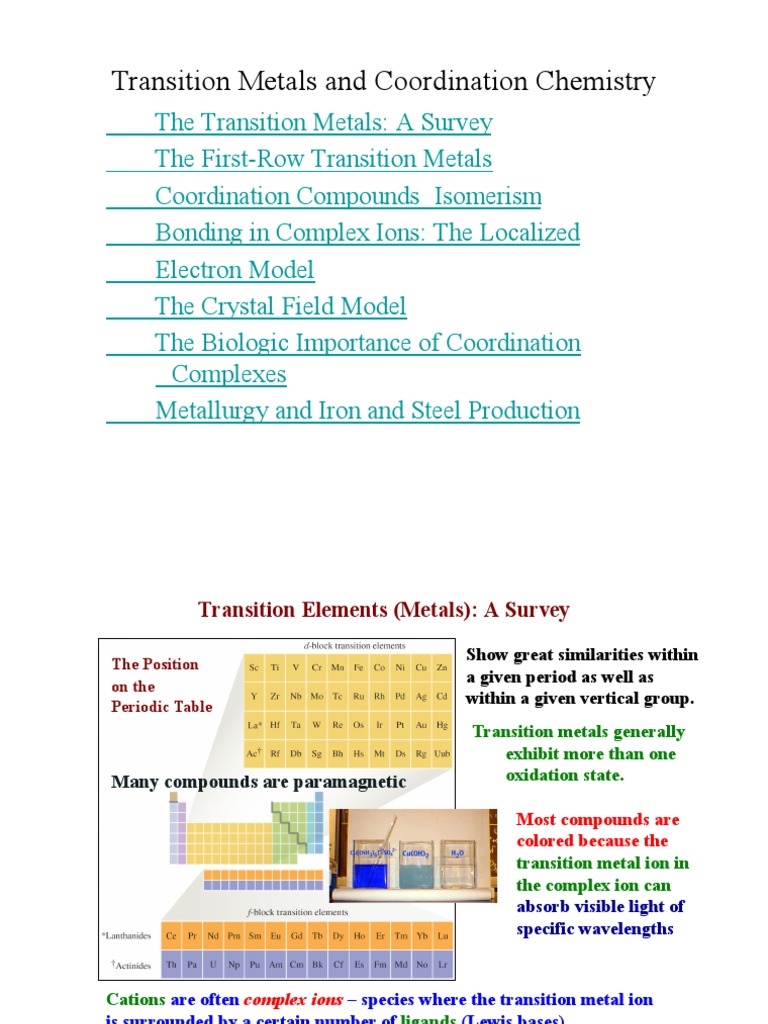 Transition Metals and Coordination Chemistry | PDF | Coordination ...